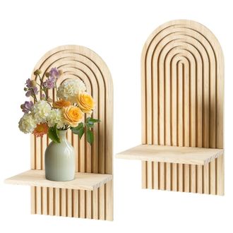 Generic Boho Wanddekor Regale Holz Boho 2 St&uuml;ck Wandhalterung B&uuml;cherregal Modern Bohemian Wandregal Vintage Bohemian Stil Gebogene Holz B&uuml;cherregal