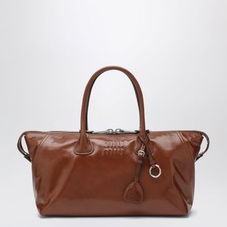 Miu Miu Brown Glossy Leather Top Handle Bag