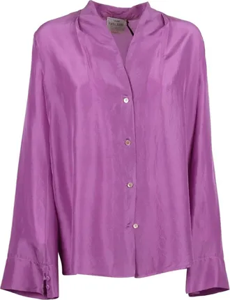 Forte_Forte Femme, Blouses et Chemises, Violet, Taille: 40 FR Habotai V-neck Buttoned Shirt