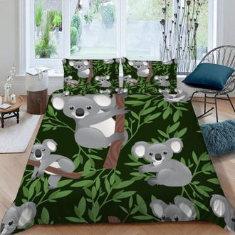 Generic Bettw&auml;sche 135x200 Koala Bettbezug 135 x 200 Kinder Bettw&auml;sche-Sets mit Rei&szlig;verschluss 3D Weiche Mikrofaser Kinderbettw&auml;sche mit 2 Kissenbez&uuml;ge 80x80 
