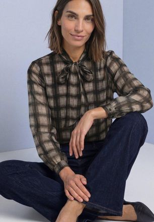 Street One Chiffonbluse Langarm Bluse aus Chiffon mit Schleifendetail / Allover-Muster