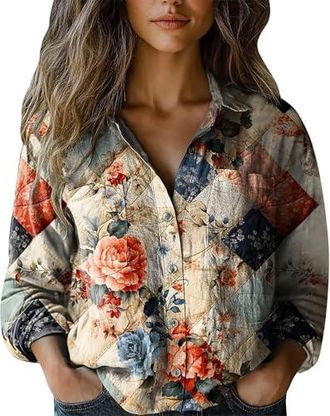 Generico Chemise Femme d&Eacute;t&eacute; Casual Manches Longues Chemisier en Lin Coton &Eacute;l&eacute;gant Respirant Chemises Col en V L&eacute;ger T Shirt Vintage Fantaisie avec Boutons Clas