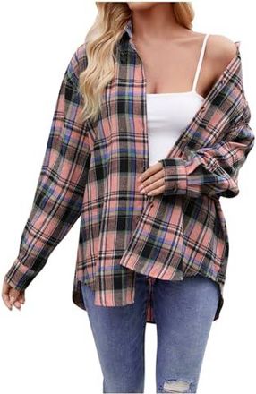 Generic Vestes dautomne d&eacute;contract&eacute;es pour femmes, 2026, rue, multicolore, &agrave; carreaux, rose, XL