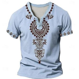 Generic Chemise Africaine Homme Col V Ethnique Dashiki Chemise &Eacute;t&eacute; D&eacute;contract&eacute;e avec Motifs Ethniques Manches Courtes Chemises Traditionnelles Moyen-Orient Te