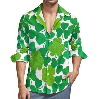 Generic Chemise à manches longues pour homme avec trèfle vert, motif trèfle, chemise boutonnée à manches longues, style décontracté, floral, cadeaux irlandais