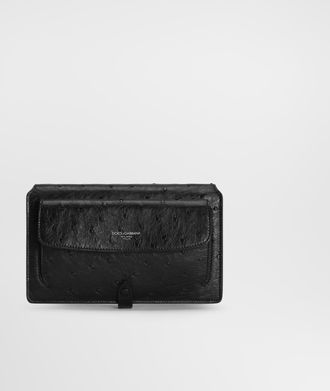 Dolce & Gabbana Crossbody-minibag Aus Strau&szlig;enleder - Mann Schultertasche Schwarz Onesize