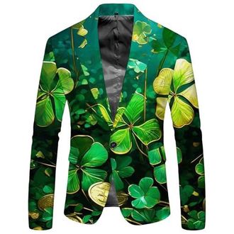 Generic Veste de f&ecirc;te pour homme - Imprim&eacute; int&eacute;gral - Avec motif tr&egrave;fle vert - Veste de costume color&eacute;e - Costume de f&ecirc;te pour carnaval et soir&eacute;es &agrave; th&egrave;me, 00