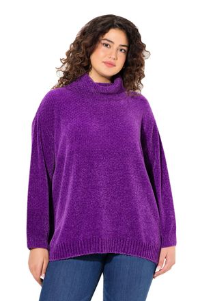 Ulla Popken Damen Chenille-Pullover, Oversized, Stehkragen, Langarm Pullover, Dunkles Violett, 50-52 EU