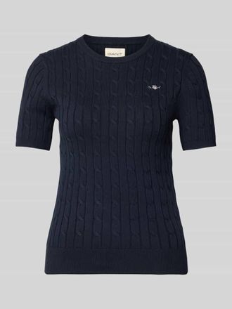 GANT Strickshirt mit Zopfmuster und Label-Stitching