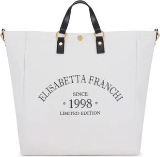 Elisabetta Franchi Femme, Sacs, Blanc, Taille: ONE Size Cotton Tote Bag
