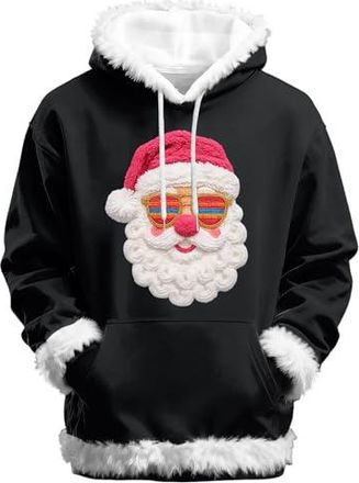 Generic Sweat à capuche de Noël pour femme en polaire imprimée avec bordure en fausse fourrure - Sweat à capuche surdimensionné à manches longues avec poche -