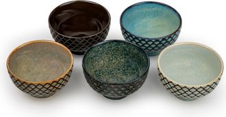 Bredemeijer Tee-Schalen Set 5-teilig - farbige Karo Teebecher aus Porzellan - Trinkbecher mit je 150 ml Fassungsvermögen