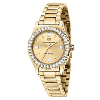 Chiara Ferragni Femme, Accessoires, Jaune, Taille: ONE Size Montre à Quartz Dorée en Acier Inoxydable
