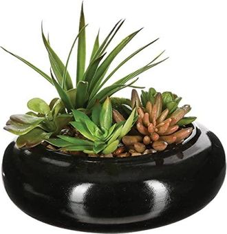 Atmosphera Atmosphera - Composition des Plantes arificielles - Vase en c&eacute;ramique - H6 cm