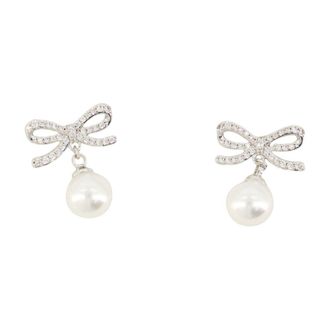 Self Portrait Womens Bow Earrings Self Portrait Pearl Silver Jewelry-Watches