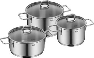 Silit Alicante Topfset Induktion 3-teilig, Kochtopf Set mit Glasdeckel, Sch&uuml;ttrand, Edelstahl hochglanzpoliert, Induktions T&ouml;pfe Set unbeschichtet, f&uuml;r alle