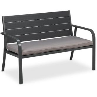 Relaxdays Relaxdays Gartenbank mit Sitzkissen, Holzoptik, HBT: 78 x 118 x 66 cm, 2-Sitzer, stabile Balkonbank, Sitzbank, grau