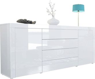 Vladon Sideboard Kommode La Paz, Made in Germany, Korpus in Weiß Hochglanz/Front in Weiß Hochglanz mit Rahmen in Weiß Hochglanz