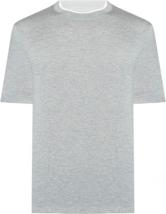 Brunello Cucinelli Homme, Tops, Gris, Taille: M T-shirt avec effet de superposition