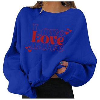 Generic Pull &agrave; manches longues et col rond imprim&eacute; graphique pour femme pour la Saint-Valentin 2026, bleu, XL