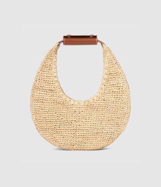 Staud Sac Moon Raffia Tote Bag Natural Tan