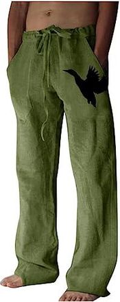 Generic Pantalon de loisirs long en lin pour homme : pantalon de plage avec imprim&eacute; pantalon d&eacute;t&eacute; respirant &agrave; enfiler avec taille &eacute;lastique pantalon dext&eacute;rieu