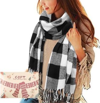 Heekpek Grande Taille Femme Homme Echarpe Hiver Chaud en Cachemire Imitation Carreaux Doux écharpe épais Pull Châle Mode écharpe Fraîche Cadeau Unisexe Cadeau