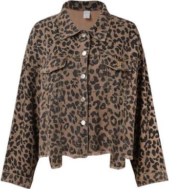 Generic Veste en jean pour femme - Imprimé léopard - Forme rétro - Cloutée, marron, S
