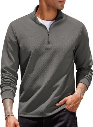 Coofandy Sweatshirt Herren 1/4 Zip Troyer Pullover ohne Kapuze Sweatshirts mit Reißverschluss Pullover Langarm Leichte Herrenpullover Langarmshirt Pulli Dunkel