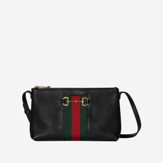 Gucci Womens Horsebit Web Mini Bag Black Leather Shoulder