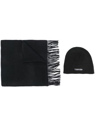 Calvin Klein ensemble &eacute;charpe-bonnet &agrave; logo brod&eacute; - Noir
