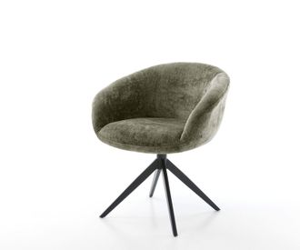 DELIFE Drehstuhl Vinka-Flex mit Armlehnen Chenille Olive Kreuzgestell breit Schwarz 360&deg; drehbar Wippfunktion Taschenfederkern, Esszimmerst&uuml;hle