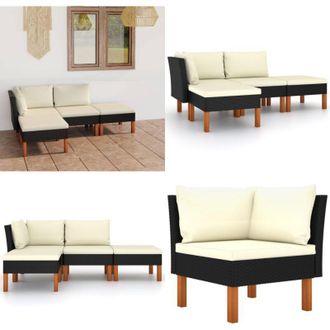 vidaXL 4-tlg. Garten-Lounge-Set mit Kissen Poly Rattan Schwarz - Gartenger&auml;te - Gartenm&ouml;bel - Loungem&ouml;bel - Outdoor M&ouml;bel - Esszimmergarnitur - Home & Living