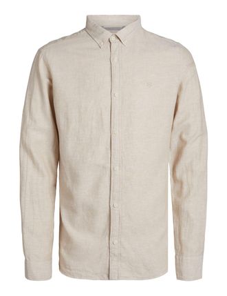 Jack & Jones Herren Jprccmaze Linen Shirt L/S Button Down Langarmhemd, Fields of Rye/Fit:Comfort Fit, M