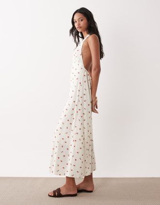 Rhythm Robe longue dos nu &agrave; petites fleurs - Cr&egrave;me-Blanc