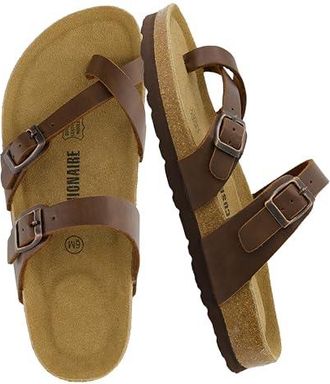 Cushionaire Sandale à Semelle intérieure en liège Luna pour Femme avec + Confort, Marron huileux 39 EU