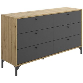 PEGANE Commode en panneaux de particules m&eacute;lamin&eacute;s coloris ch&ecirc;ne/gris graphite - Longueur 120.2 x Profondeur 40 x Hauteur 82.4 cm -PEGANE