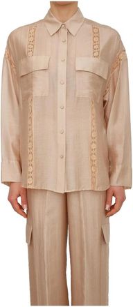 Blugirl Femme, Blouses et Chemises, Brun, Taille: 40 FR Camicia Over Lyocell C/Pizzo