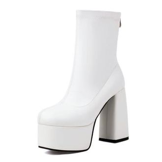 Generic MiaZane Femmes Plateforme Bottes Cheville Mati&egrave;re &Eacute;lastique Talon Bloc Massif Plateforme Haute Fermeture Zip Arri&egrave;re pour Sorties D&eacute;contract&eacute;es Marche