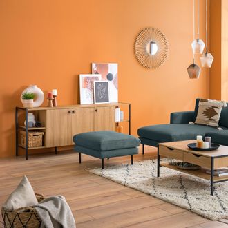 M&oslash;rteens home24 Polsterhocker 83 x 44 x 63cm Blau Cordstoff Licia: Marineblau