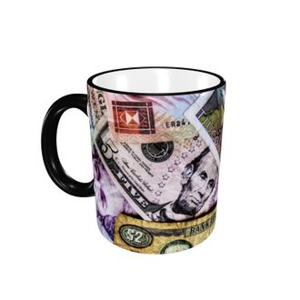 AOOEDM 11 Unzen Kaffeetassen, Retro-Geldscheine, Keramiktasse, große Teetasse für Büro und Zuhause, stilvoll, mikrowellengeeignet, Dankeschön-Geschenk