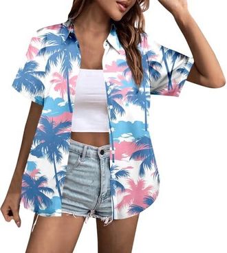 Generic Chemise hawa&iuml;enne tropicale boutonn&eacute;e pour femme - Amusante - Plage hawa&iuml;enne - Palmier hawa&iuml;en - Chemise &agrave; manches courtes - Golf Cara&iuml;bes - D&eacute;contra