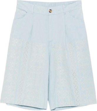 Semicouture Femme, Shorts, Bleu, Taille: 44 FR Zelda Embroidered Cotton Shorts
