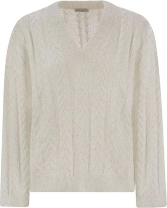 Brunello Cucinelli Femme, Pulls, Blanc, Taille: 40 FR Pull &Eacute;blouissant Double C&acirc;ble