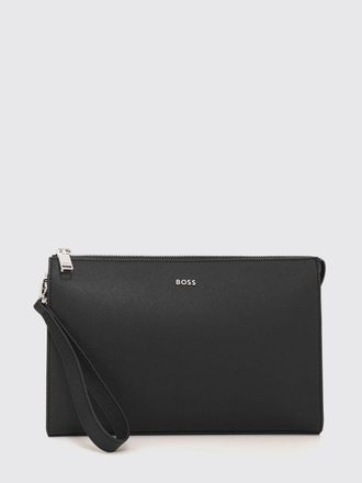 HUGO BOSS Dokumenten-Pouch aus genarbtem Kunstleder mit Metall-Logo