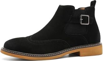Generic Bottes Chelsea pour Hommes avec Boucle | Bottines habillées à Bouts Brogue et Ailes | Chaussures Classiques Vintage en PU suédé à Enfiler pour Affaire
