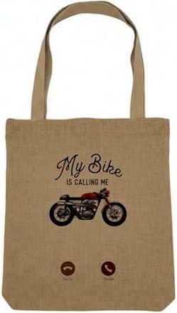 Fabulous Sac Shopping Tote Bag Aspect Lin - My Bike Is Calling Me Cafe Racer Passion Big Cylinder - Sac de Courses Toile Epaisse 360g Beige Naturel Cabas Port&eacute;