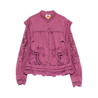 Farm Rio Floral-cut-out Scalloped Shirt