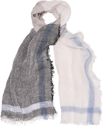 Davidoff PARIS Herren Schal - eleganter Schal aus 100% Ultraleichtes Leinen - Legerer Schal mit Colorblocking-Muster in Grau, Wei&szlig; und Hellblau - Grey, Blue Sc