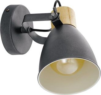 Eglo Wandlampe Coswarth, Deckenlampe Vintage, Industrial, Retro, Wandleuchte innen aus Stahl und Holz, Anthrazit, Creme-Weiß, Natur, Spot mit E27 Fassung, 
